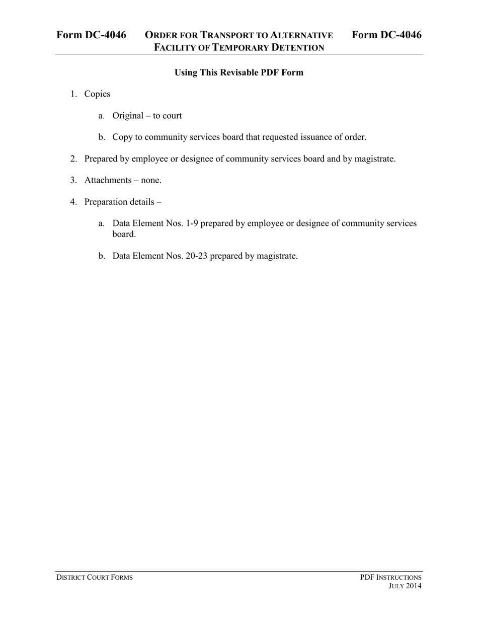 Download Instructions for Form DC-4046 Order for Transportation to ...