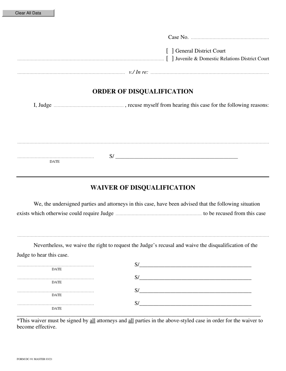 Form DC-91 - Fill Out, Sign Online and Download Fillable PDF, Virginia ...