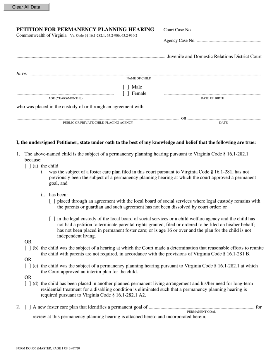 Form DC-556 - Fill Out, Sign Online and Download Fillable PDF, Virginia ...