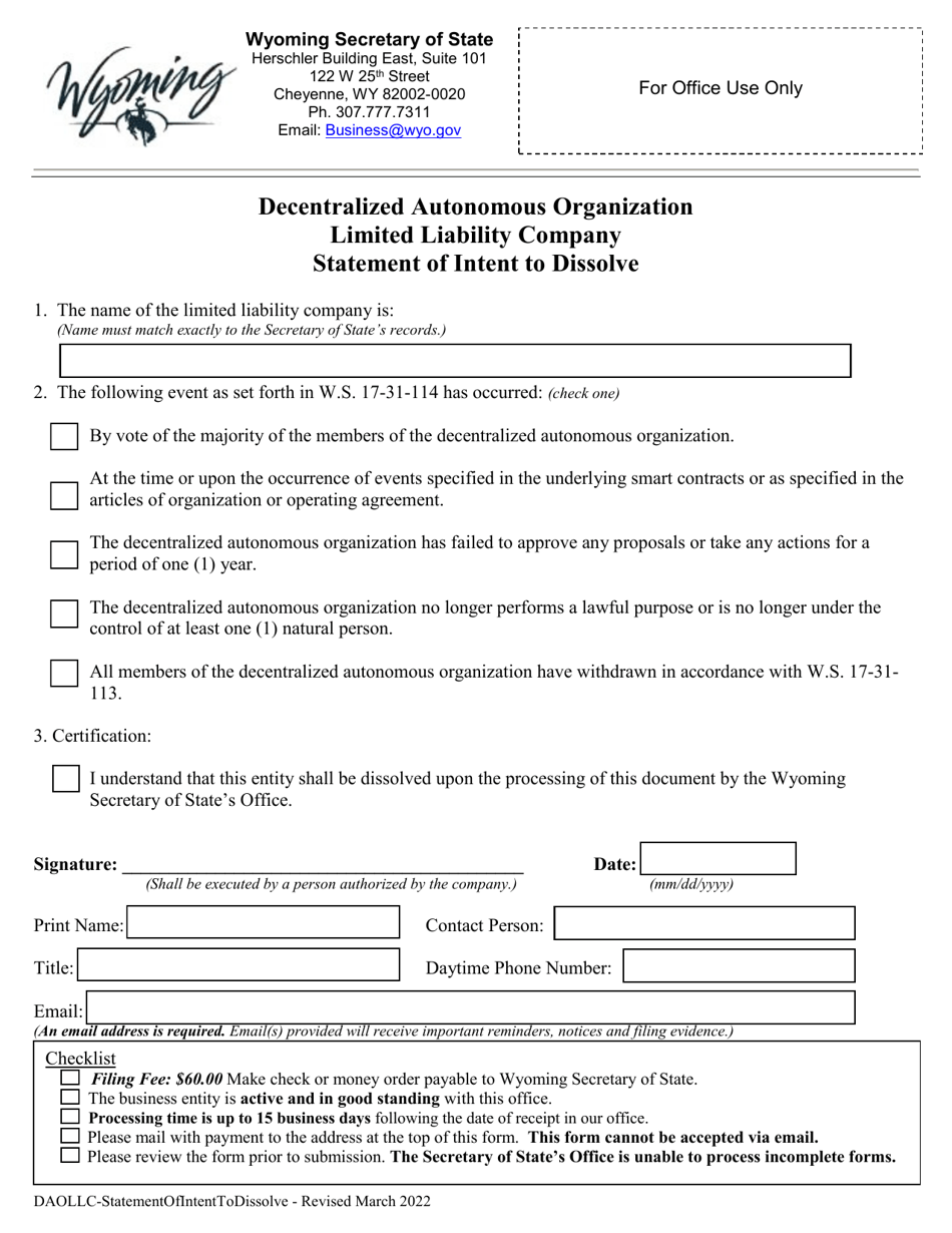 Wyoming Decentralized Autonomous Organization Limited Liability Company ...