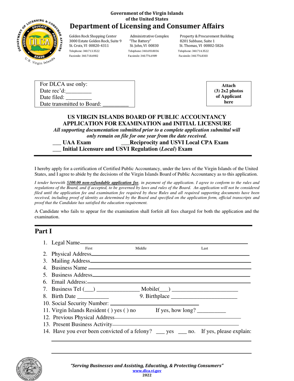 Virgin Islands Certified Public Accountant Application for Examination ...