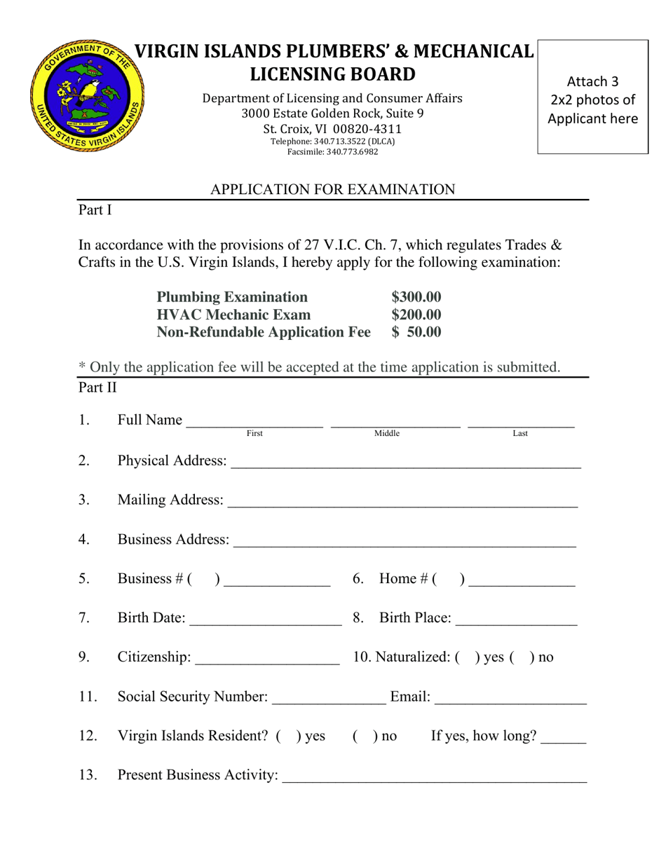 Virgin Islands Plumbing Master Mechanic Exam Application - Fill Out ...