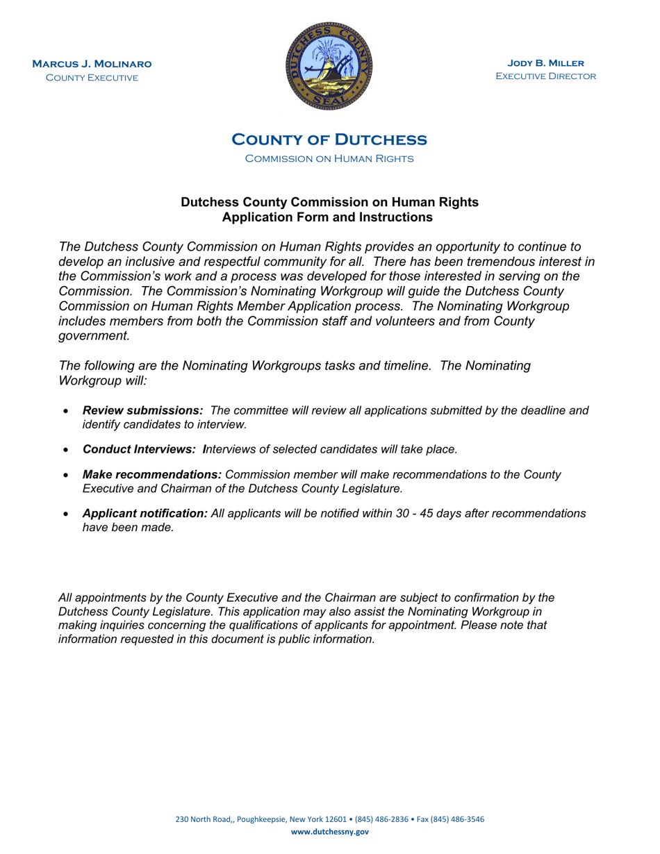 County of Dutchess, New York Commission Member Application - Fill Out ...