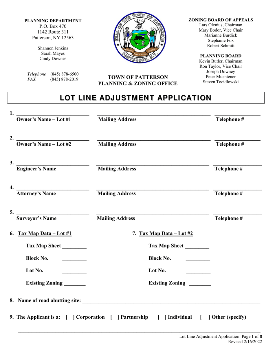 Town of Patterson, New York Lot Line Adjustment Application - Fill Out ...