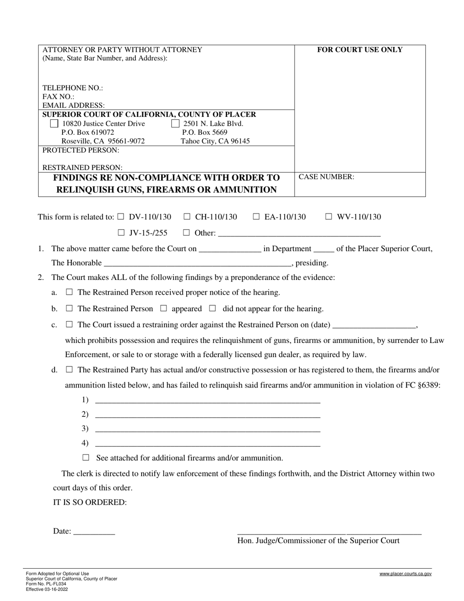 Form PL-FL034 - Fill Out, Sign Online and Download Fillable PDF, County ...