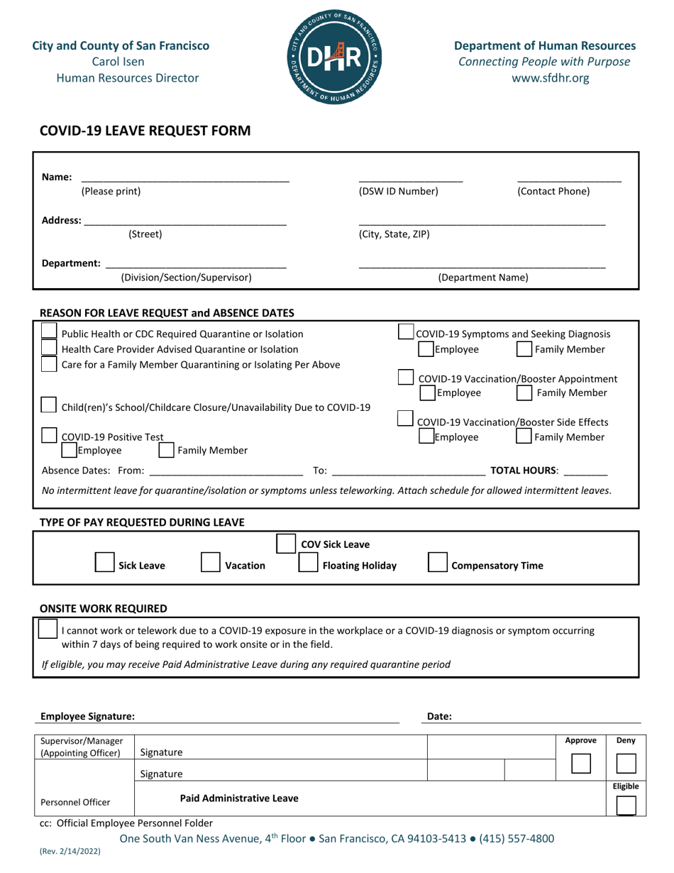 City and County of San Francisco, California Covid-19 Leave Request ...