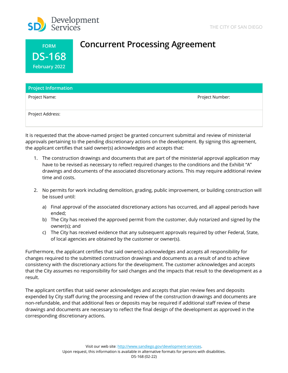 Form DS-168 - Fill Out, Sign Online and Download Fillable PDF, City of ...
