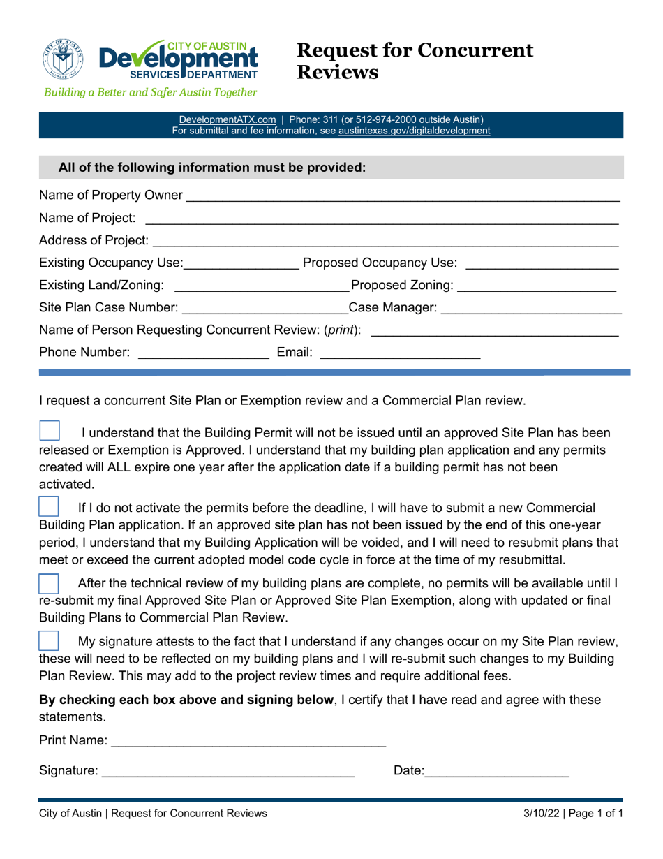 City of Austin, Texas Request for Concurrent Reviews - Fill Out, Sign ...