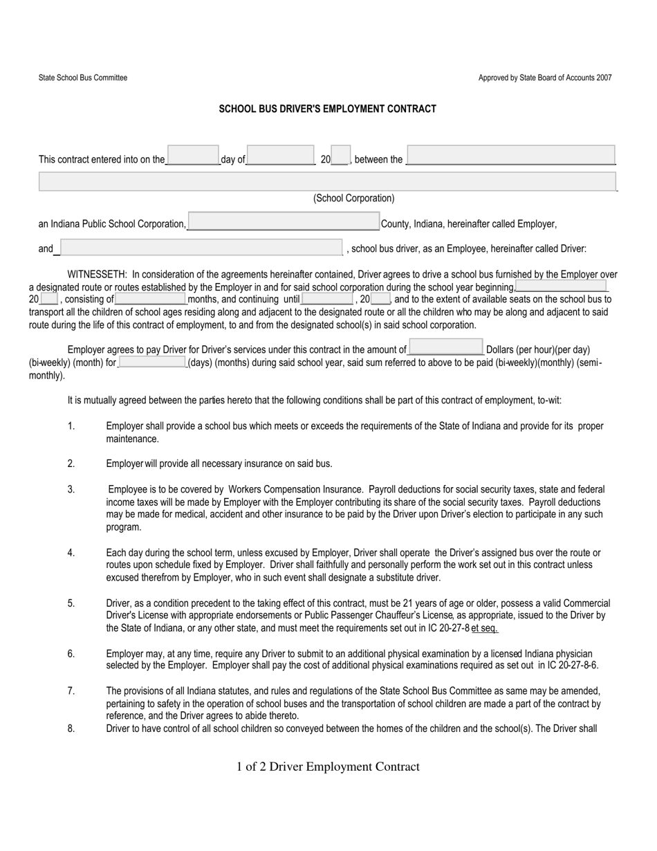 Indiana School Bus Driver's Employment Contract - Fill Out, Sign Online ...