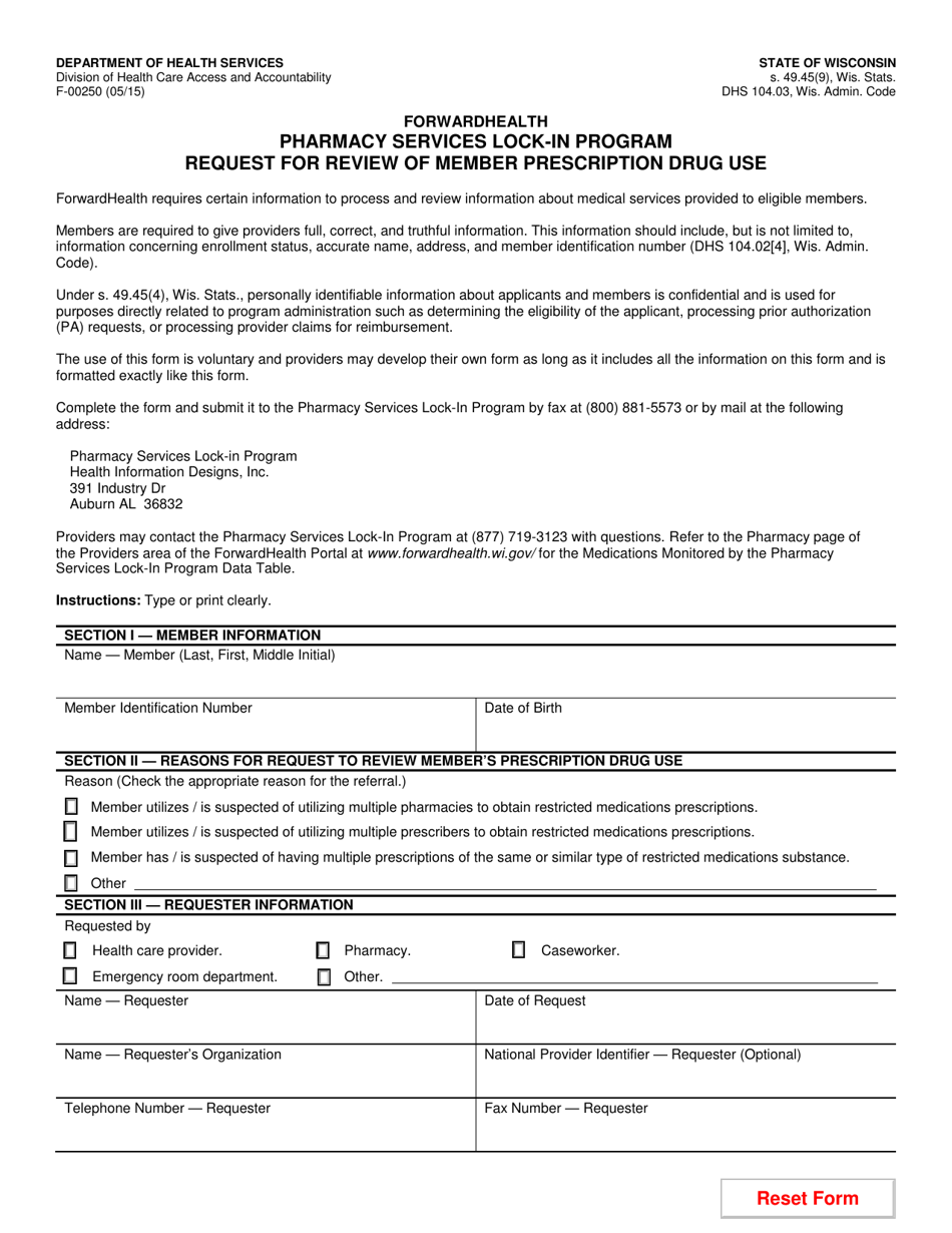 Form F-00250 - Fill Out, Sign Online and Download Fillable PDF ...