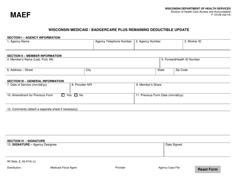 Form F-10109 - Fill Out, Sign Online and Download Fillable PDF ...