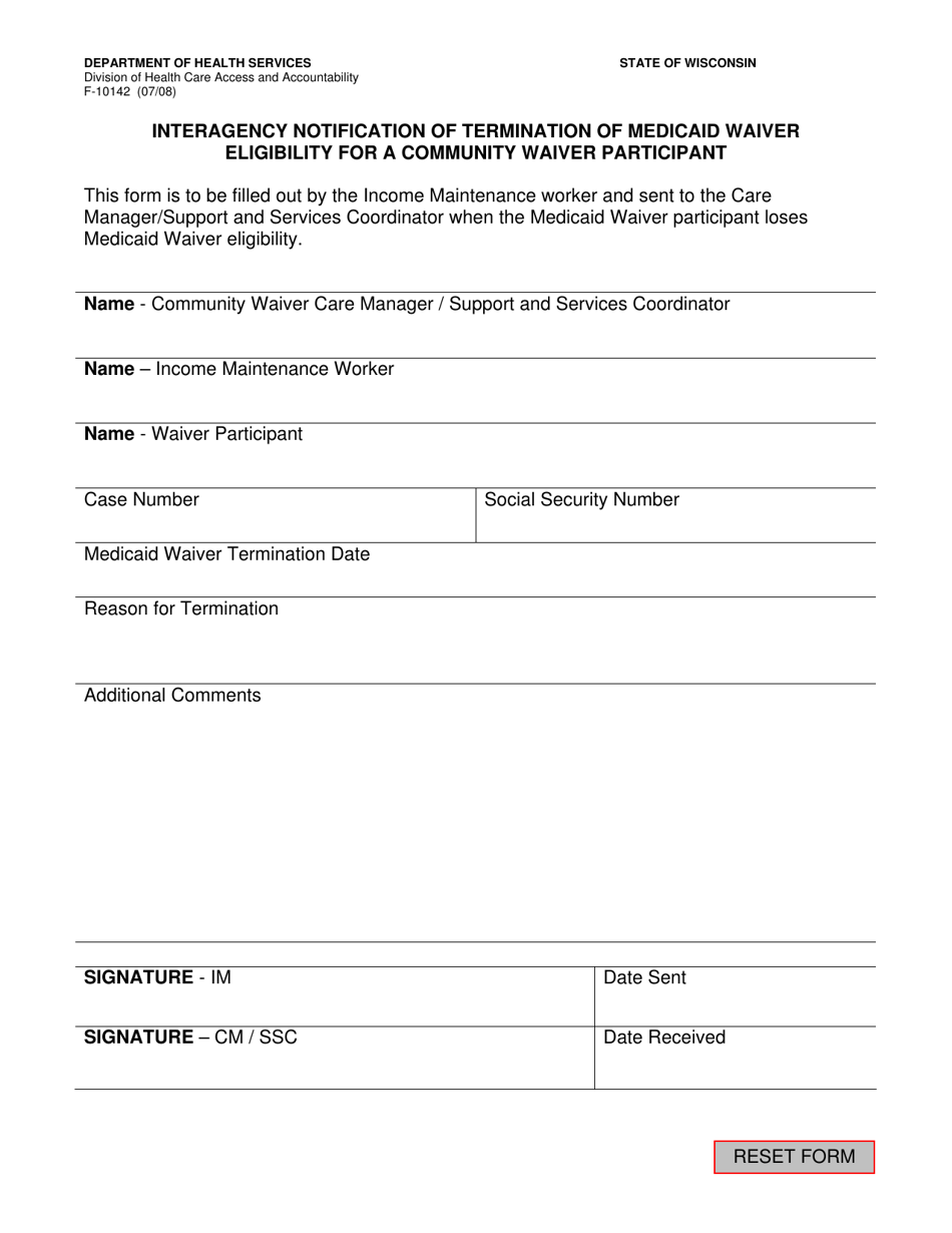 Form F-10142 - Fill Out, Sign Online and Download Fillable PDF ...