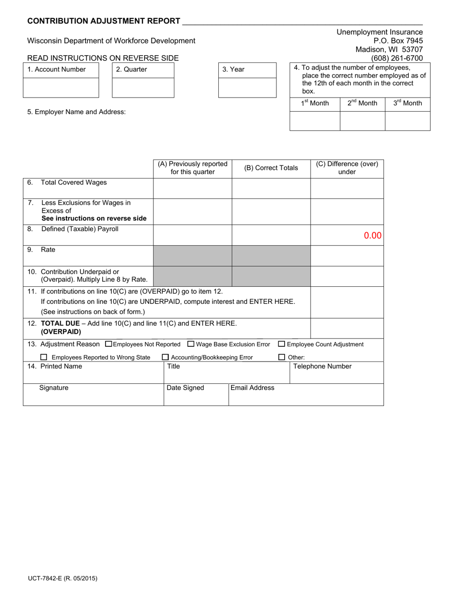 Form UCT-7842-E - Fill Out, Sign Online and Download Fillable PDF, Wisconsin | Templateroller