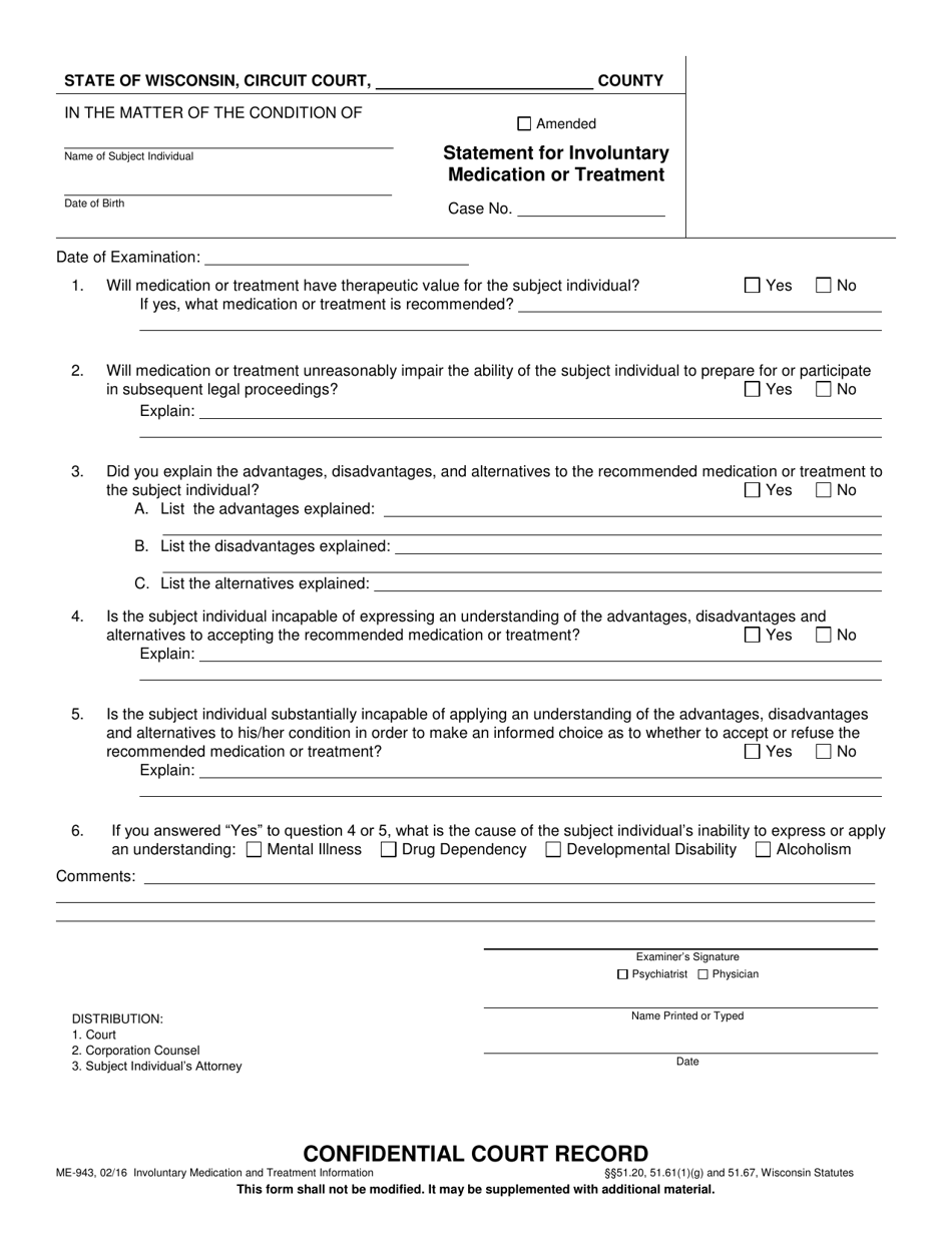 Form ME-943 - Fill Out, Sign Online and Download Printable PDF ...