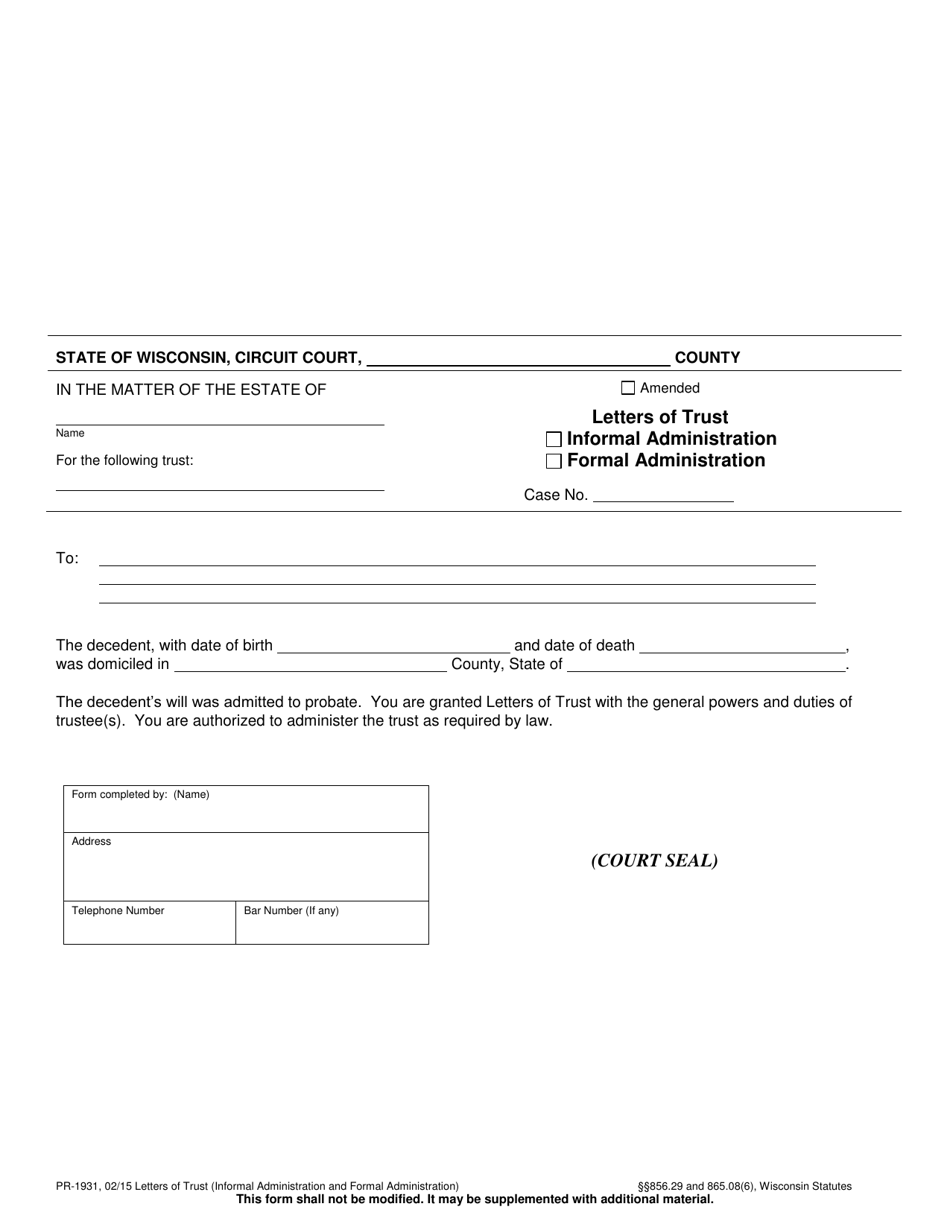 Form PR-1931 - Fill Out, Sign Online and Download Printable PDF ...