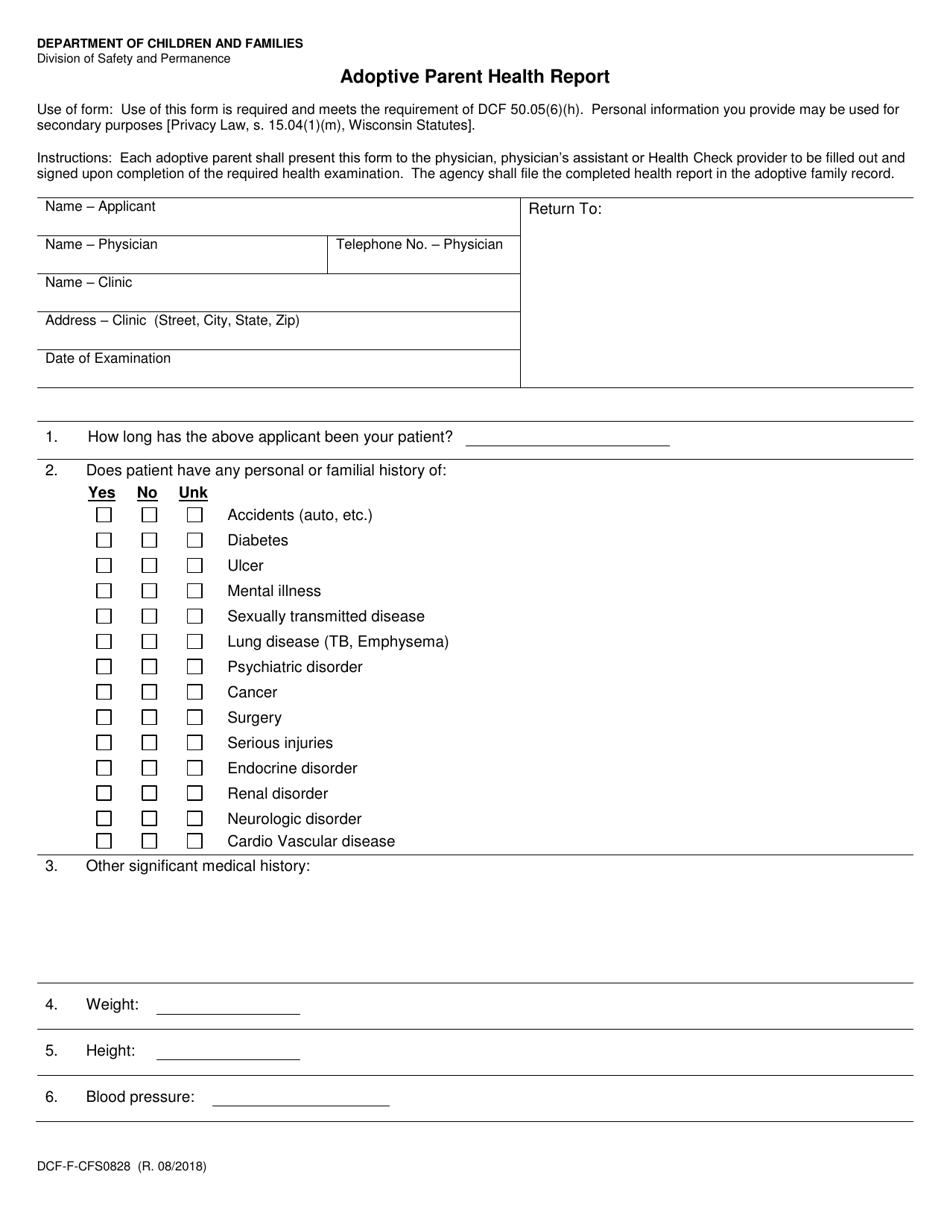 Form DCF-F-CFS0828 - Fill Out, Sign Online and Download Printable PDF ...