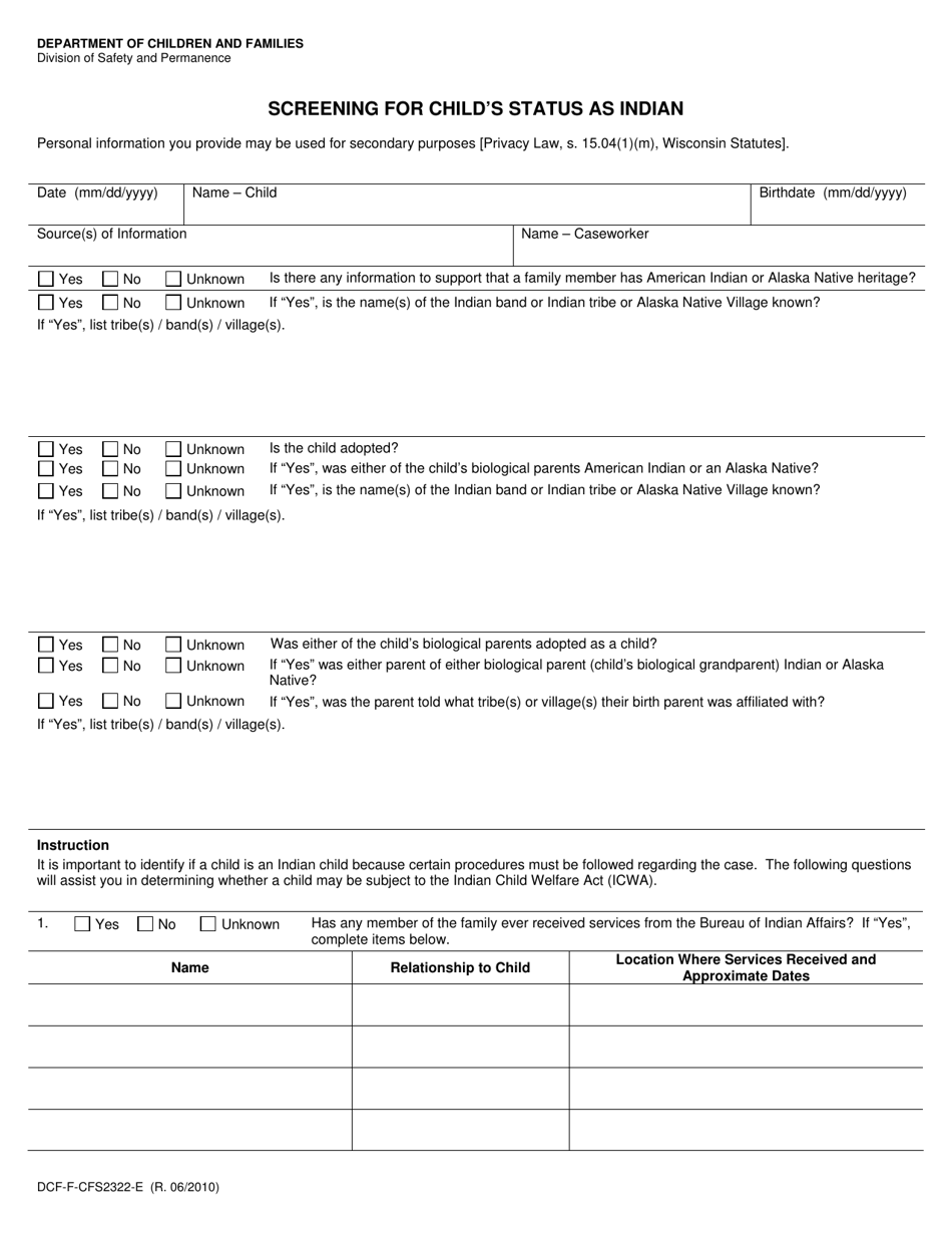 Form DCF-F-CFS2322-E - Fill Out, Sign Online and Download Printable PDF ...