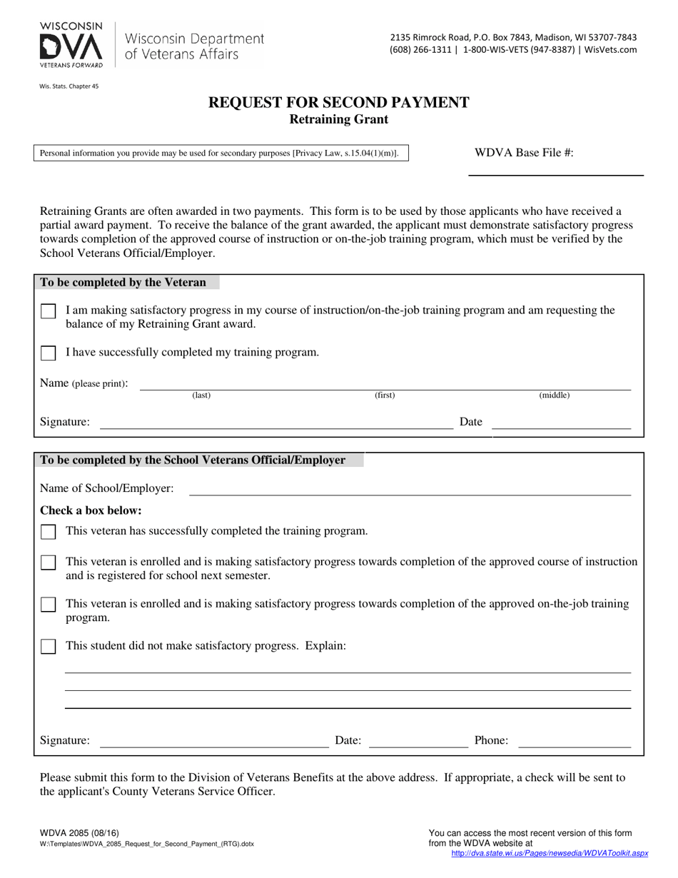 Form WDVA2085 - Fill Out, Sign Online and Download Printable PDF ...