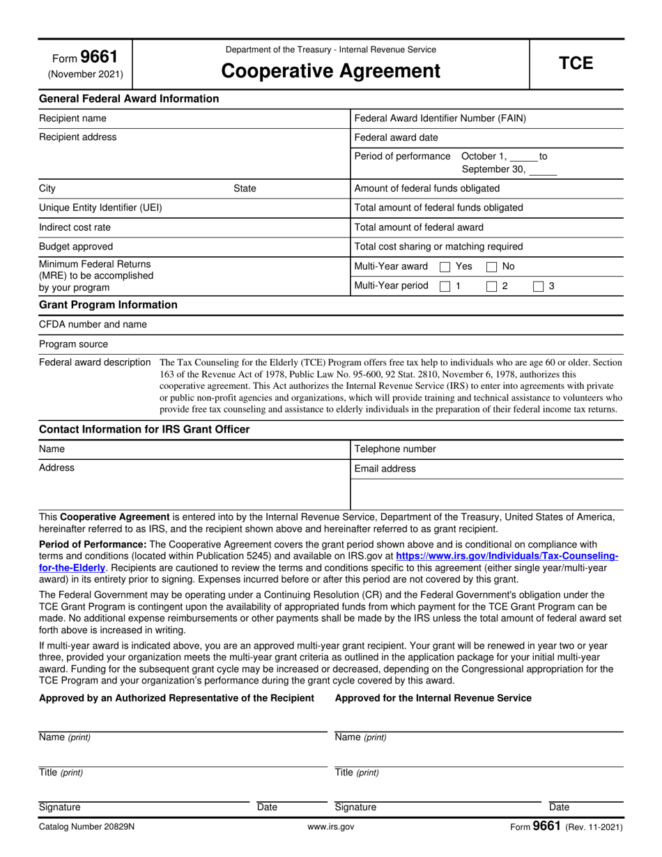 IRS Form 9661 Download Fillable PDF or Fill Online Cooperative ...