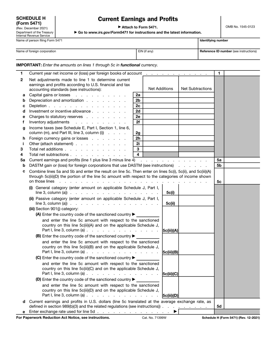 IRS Form 5471 Schedule H Download Fillable PDF or Fill Online Current ...