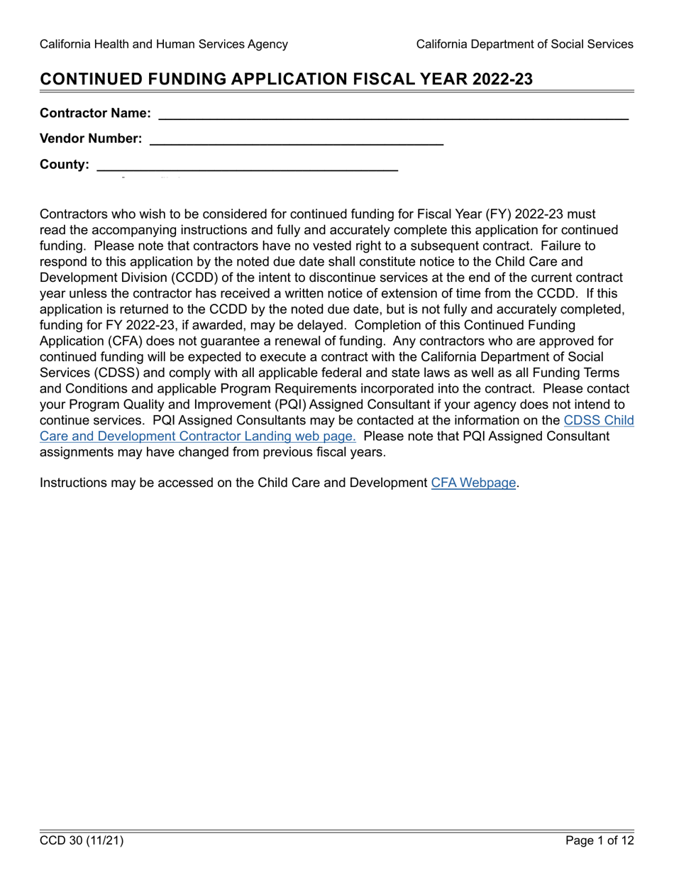Form CCD30 - 2023 - Fill Out, Sign Online and Download Fillable PDF, California | Templateroller
