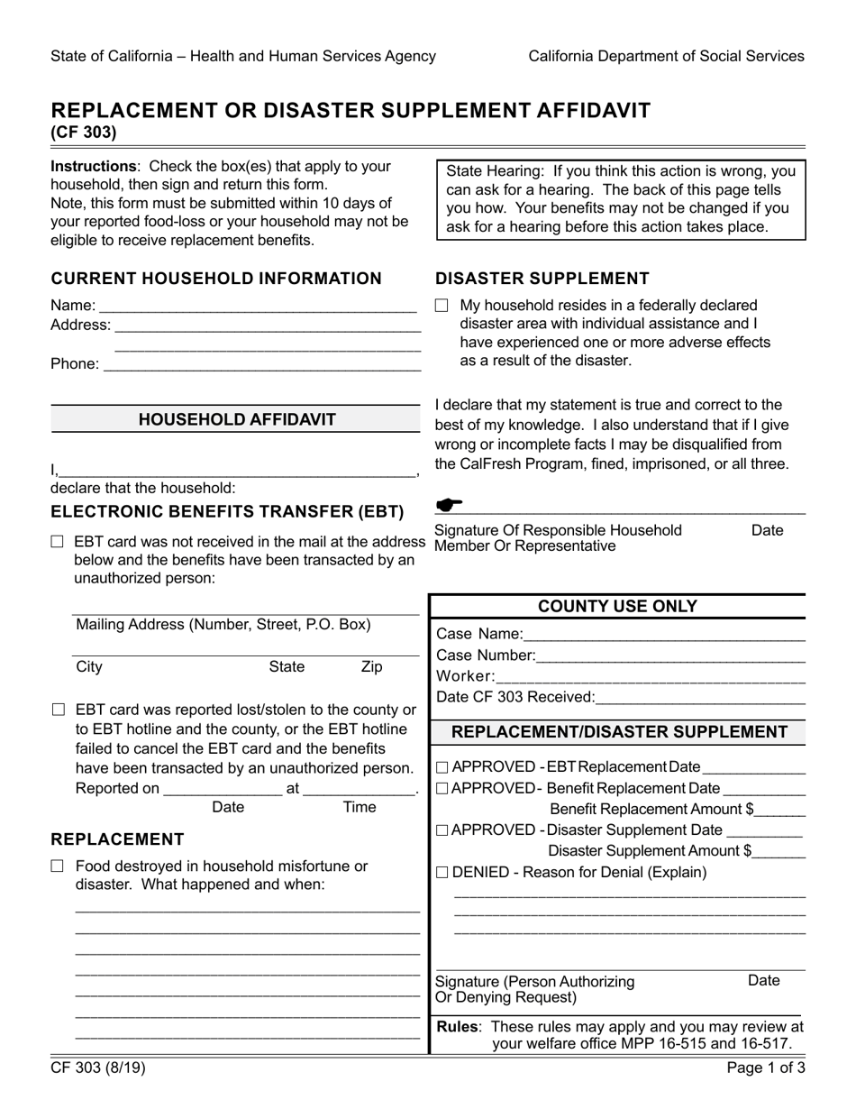 Form CF303 - Fill Out, Sign Online and Download Fillable PDF ...