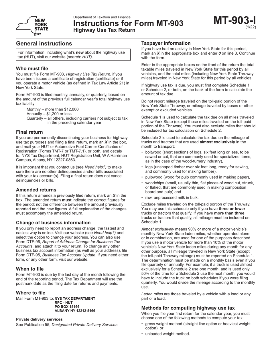 Download Instructions for Form MT-903 Highway Use Tax Return PDF | Templateroller