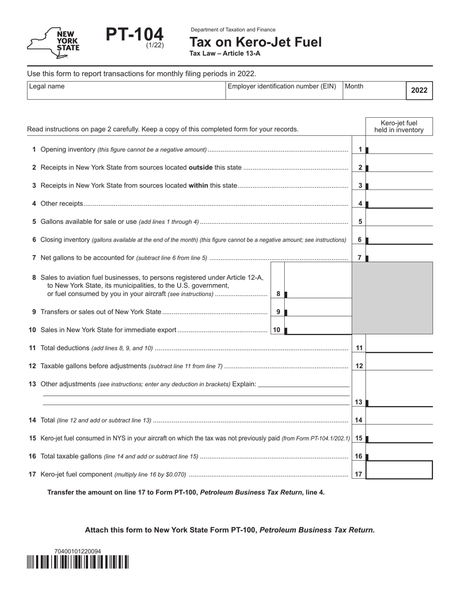 Form PT-104 - Fill Out, Sign Online and Download Printable PDF, New ...