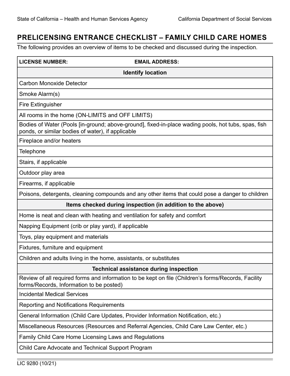 Form LIC9280 - Fill Out, Sign Online and Download Fillable PDF ...