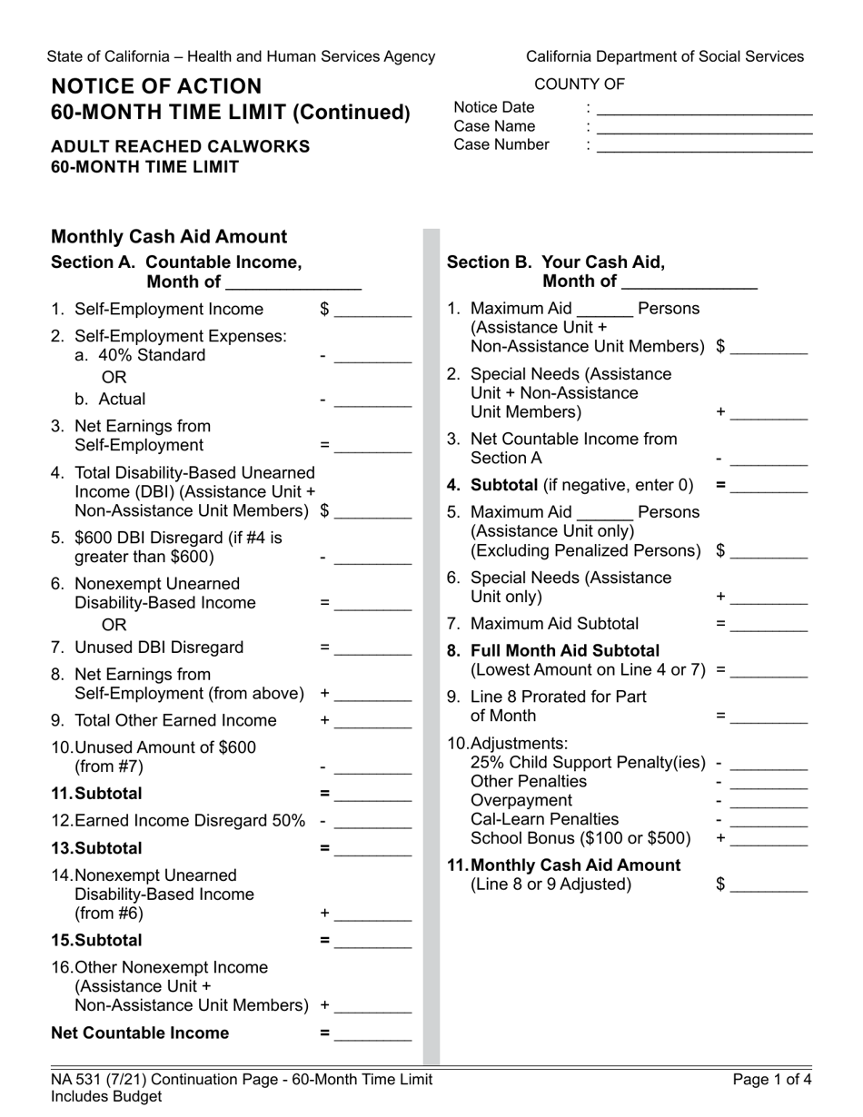 Form NA531 - Fill Out, Sign Online and Download Fillable PDF ...