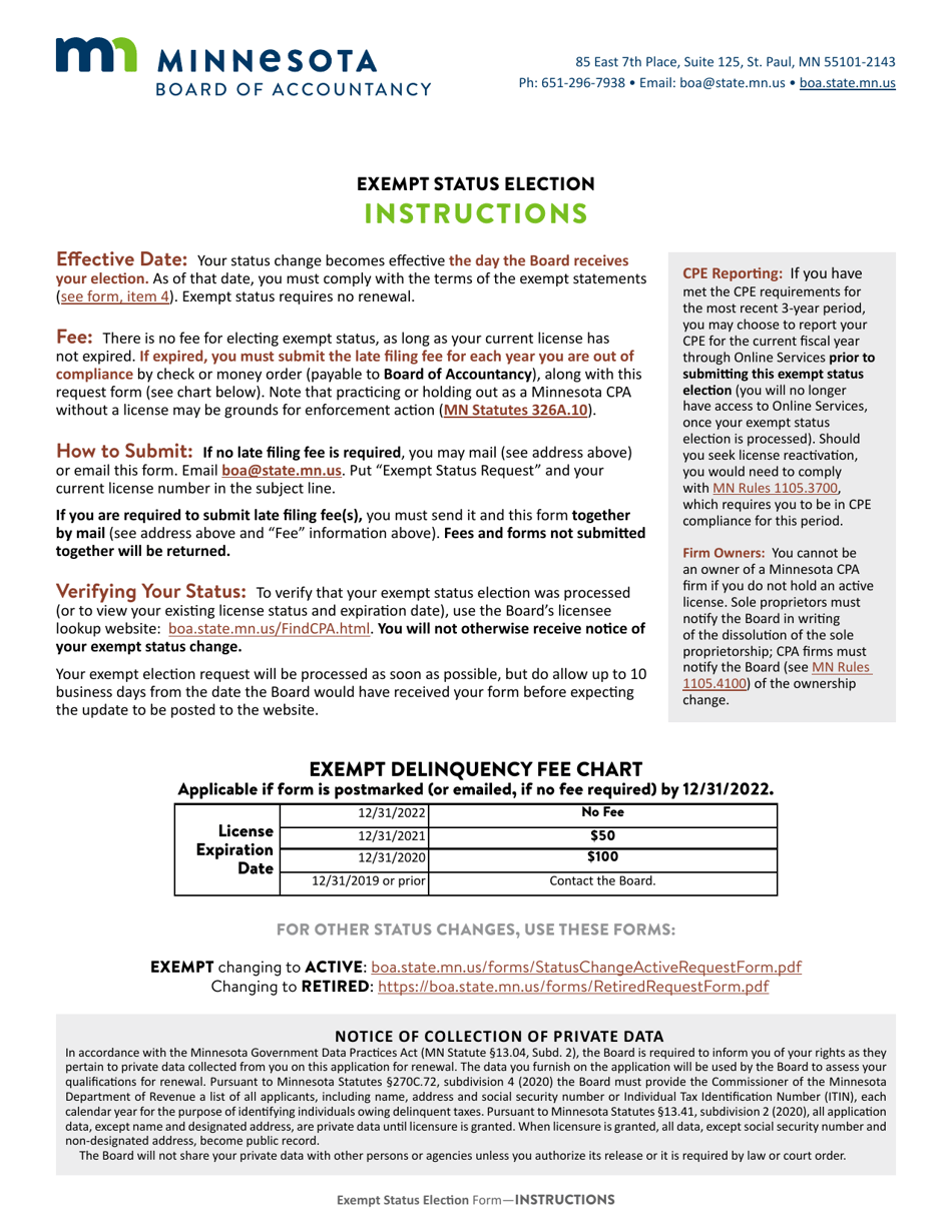 Minnesota Exempt Status Election Form - Fill Out, Sign Online and ...