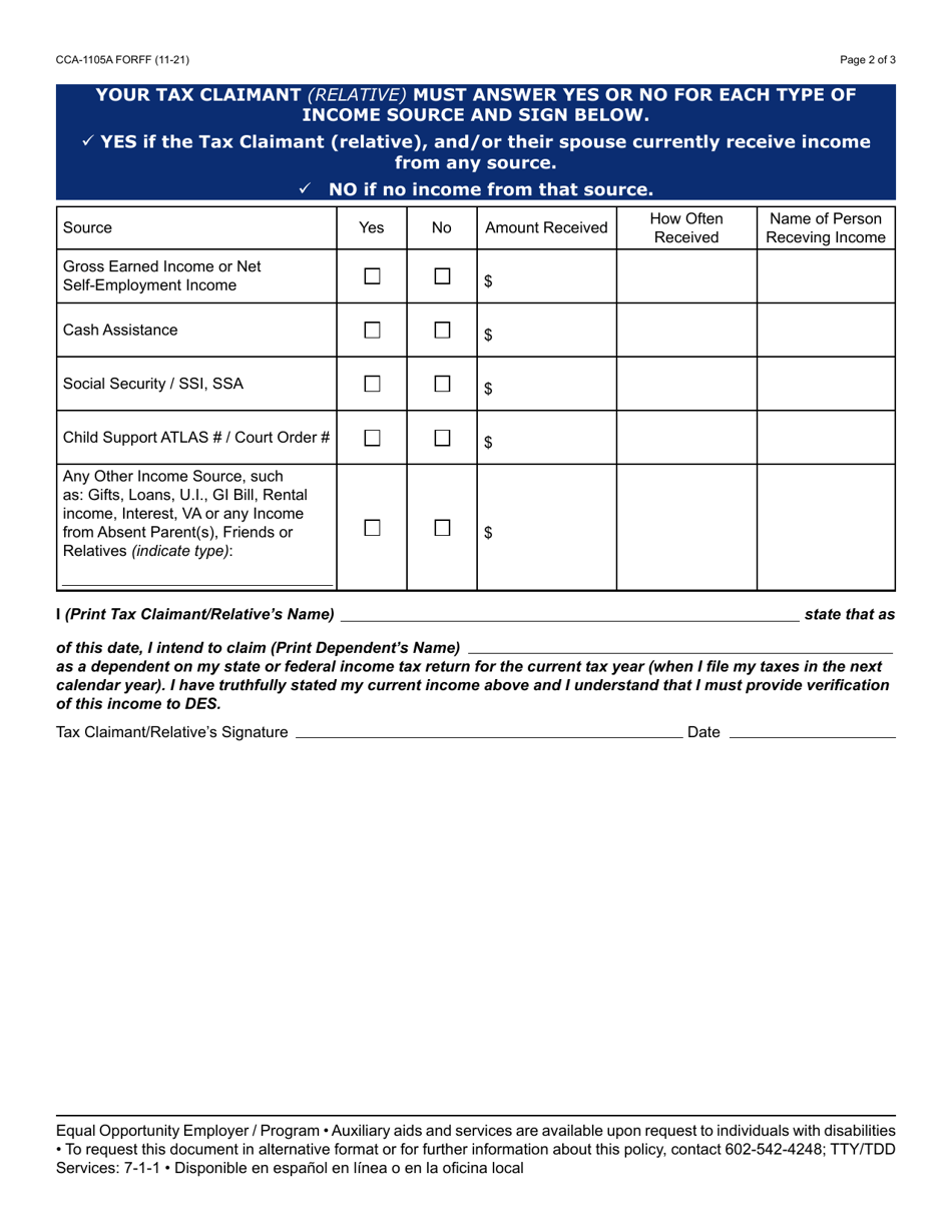 Form CCA-1105A - Fill Out, Sign Online and Download Fillable PDF ...