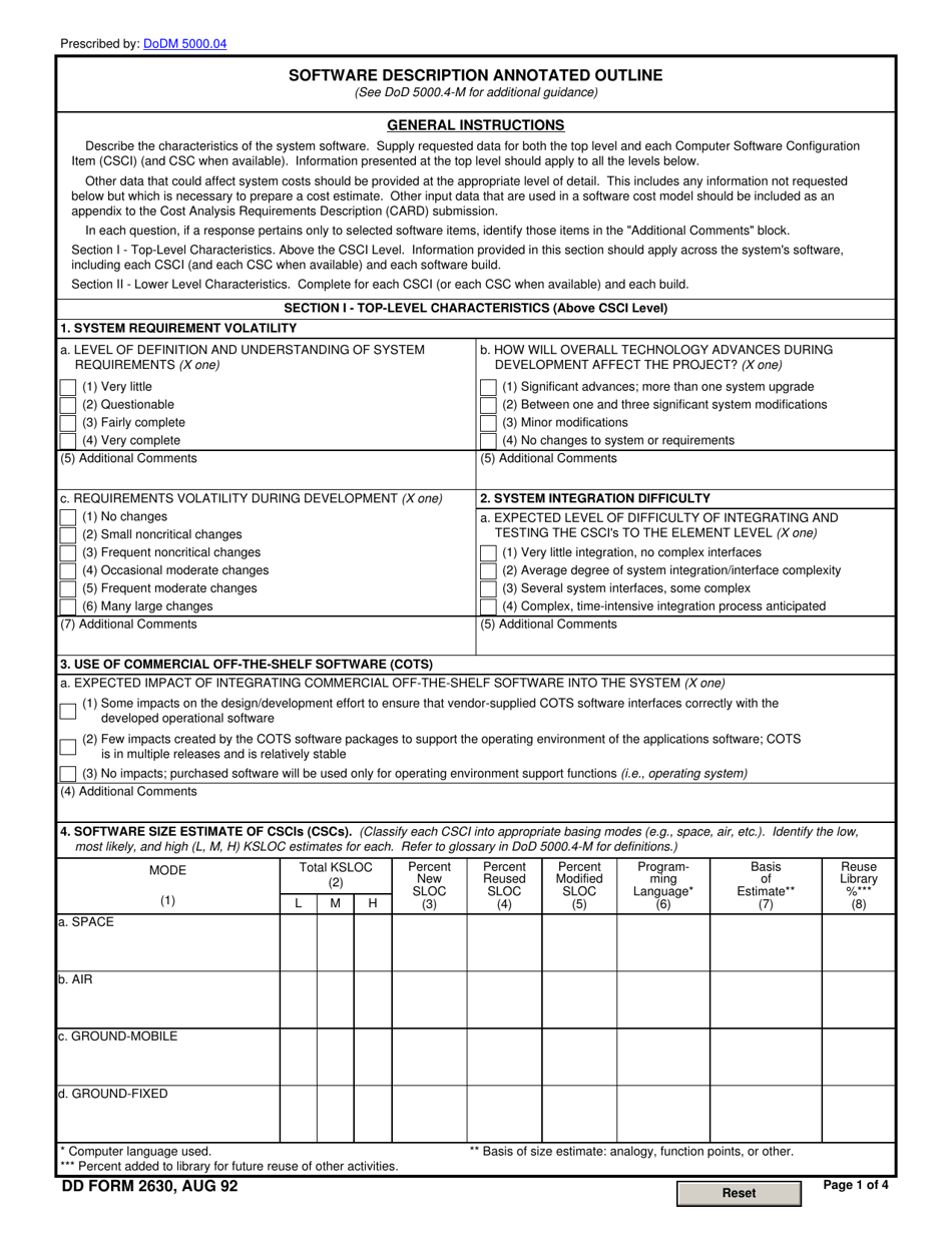 DD Form 2630 - Fill Out, Sign Online and Download Fillable PDF ...