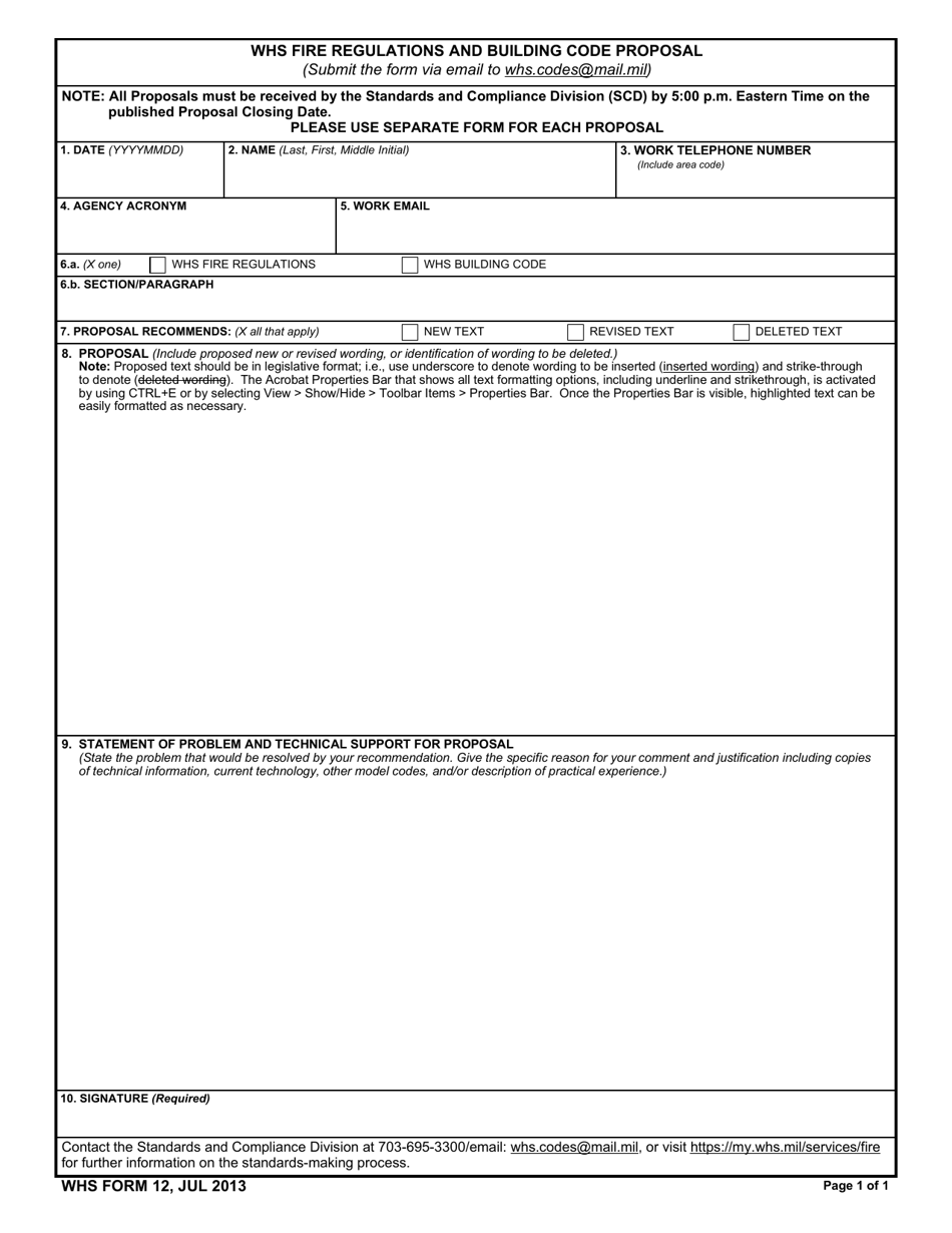 WHS Form 12 Download Fillable PDF or Fill Online WHS Fire Regulations ...