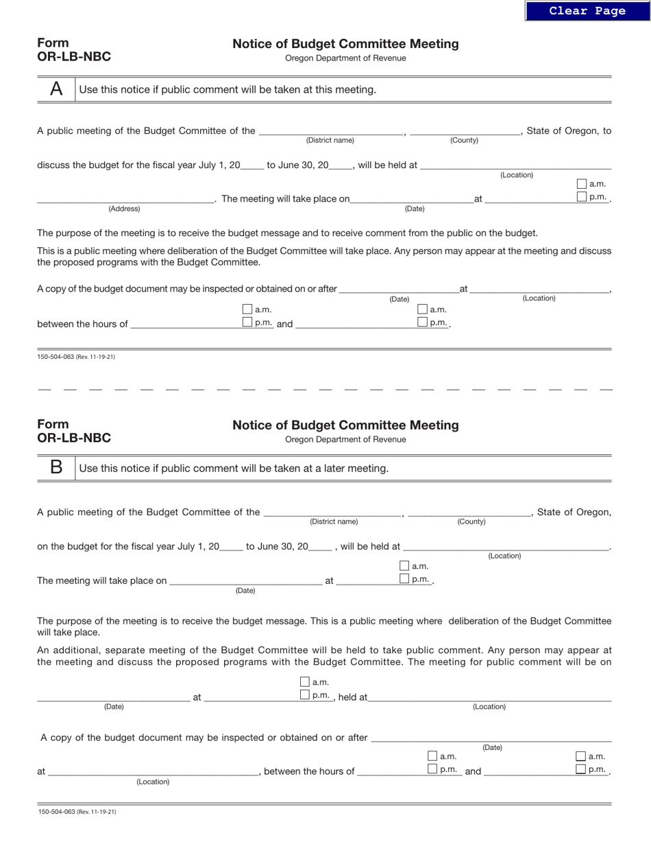 Form OR-LB-NBC (150-504-063) - Fill Out, Sign Online and Download ...