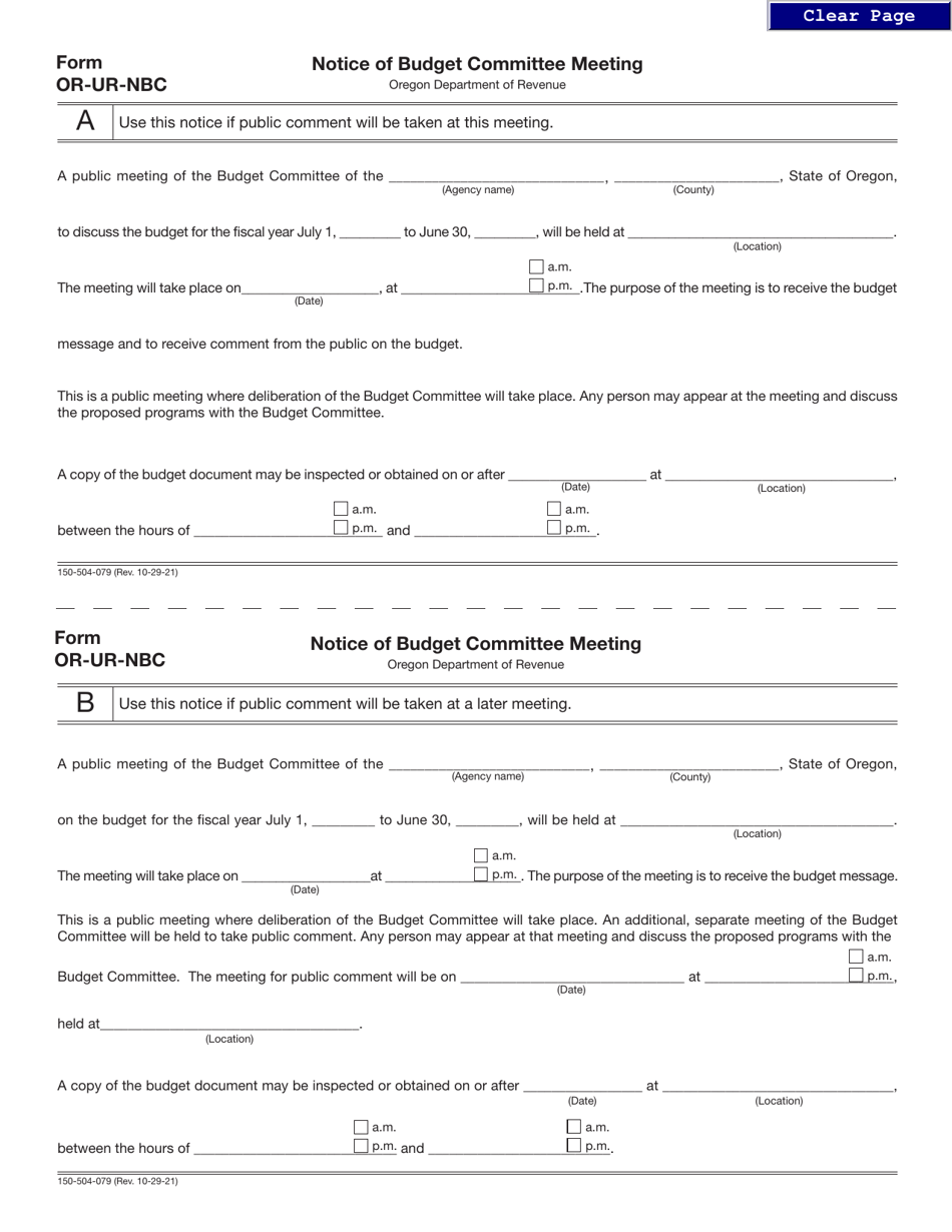 Form OR-UR-NBC (150-504-079) - Fill Out, Sign Online and Download ...