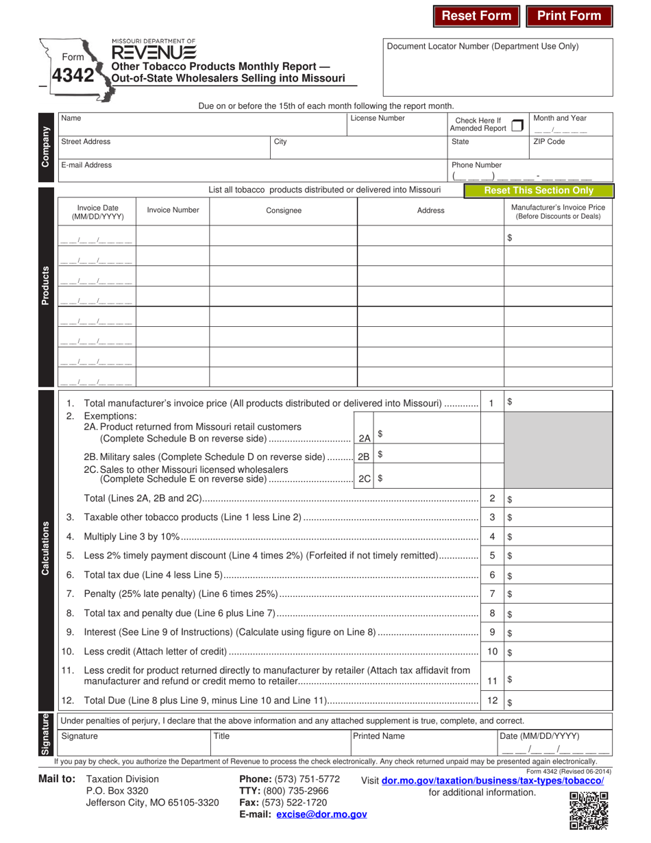 Form 4342 - Fill Out, Sign Online and Download Fillable PDF, Missouri ...
