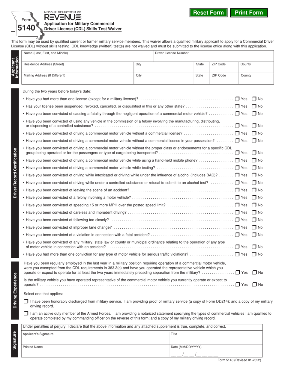 Form 5140 - Fill Out, Sign Online and Download Fillable PDF, Missouri | Templateroller