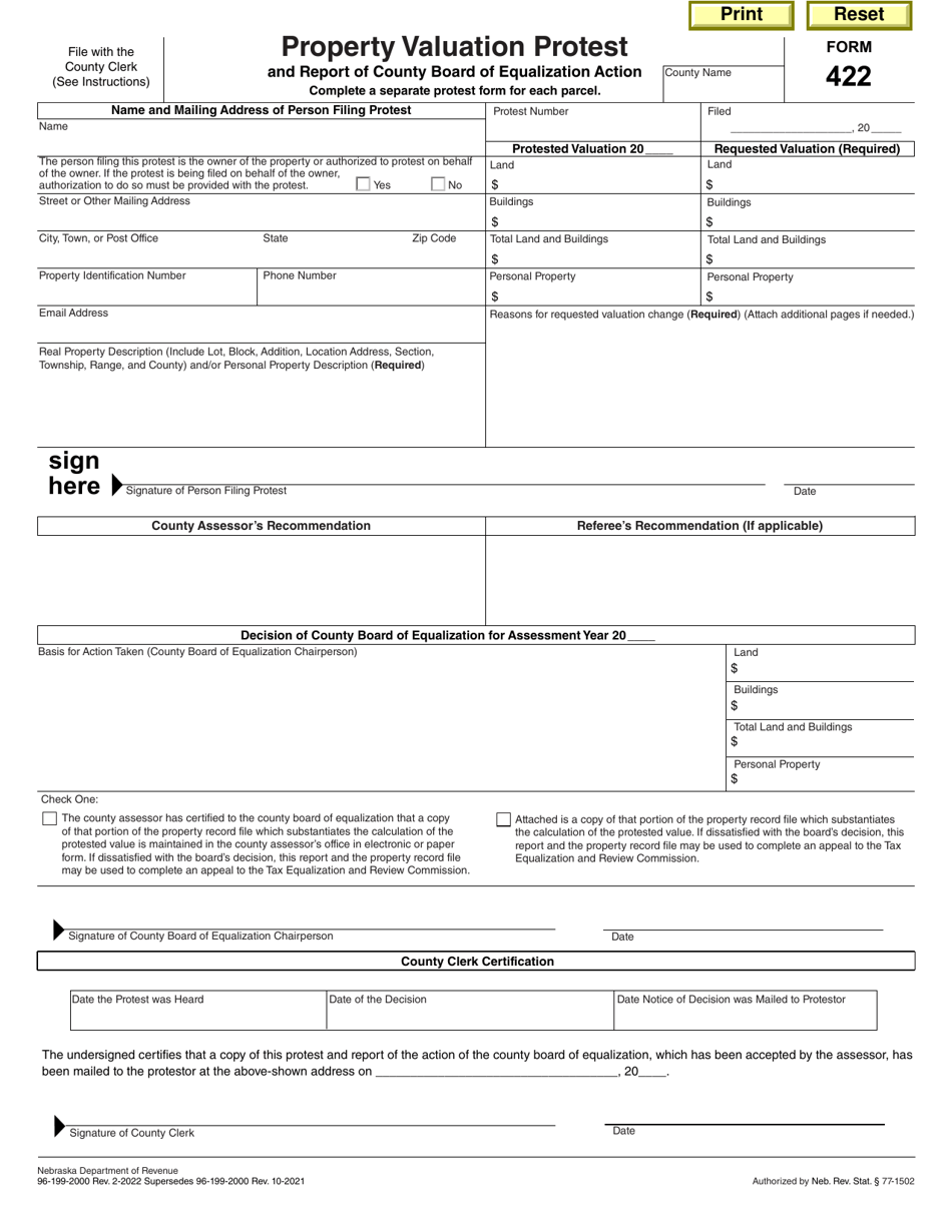 Form 422 Download Fillable PDF or Fill Online Property Valuation ...