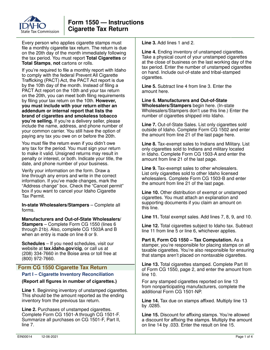 Download Instructions for Form 1550 Cigarette Tax Return PDF ...