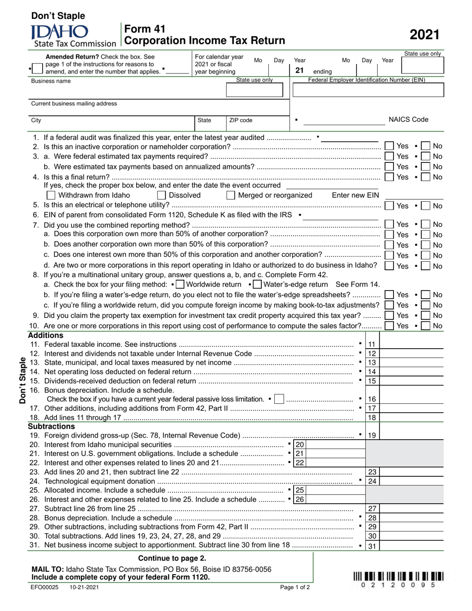 Form 41 (EFO00025) Download Fillable PDF or Fill Online Corporation ...