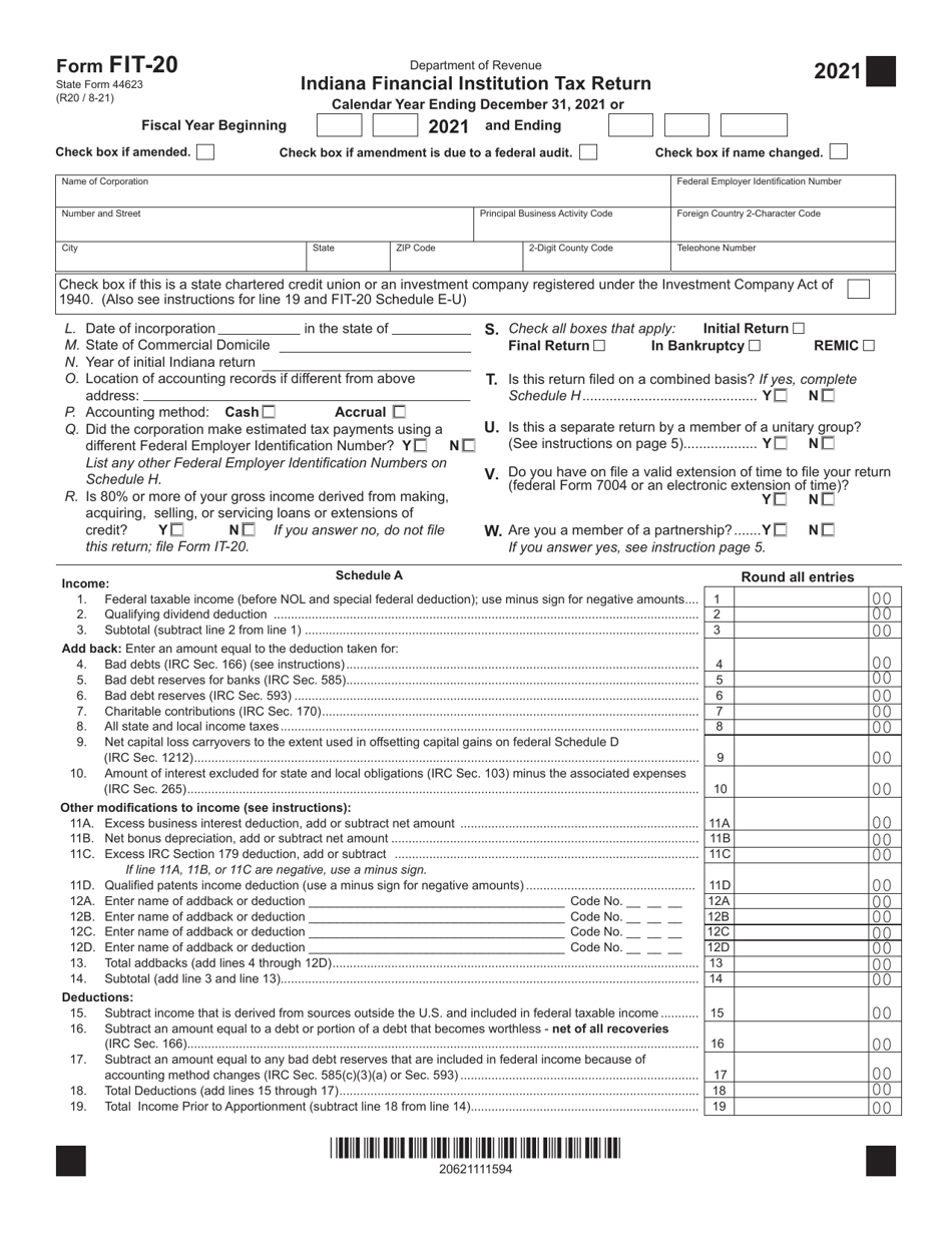 Form FIT-20 (State Form 44623) Download Fillable PDF or Fill Online ...