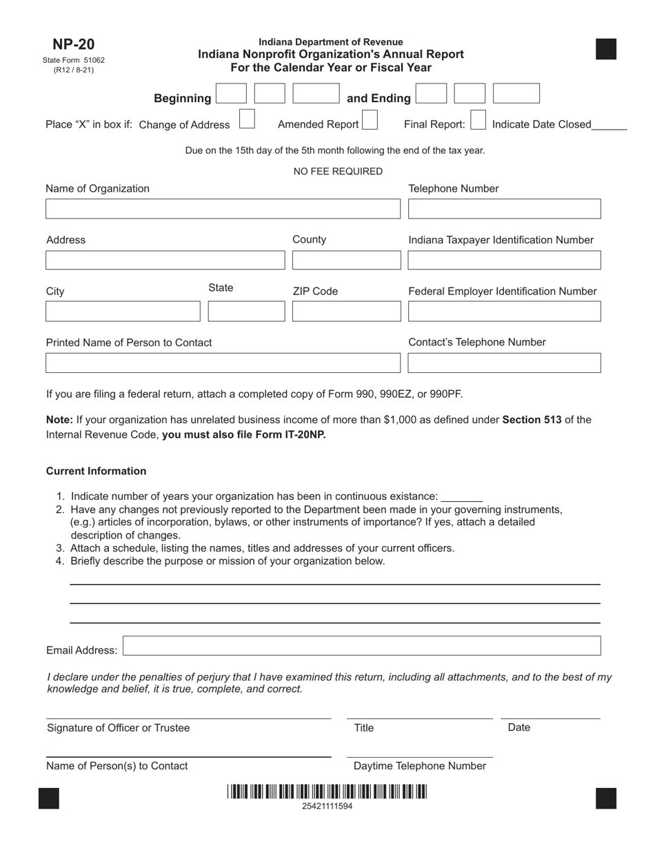 Form NP-20 (State Form 51062) Download Fillable PDF or Fill Online ...