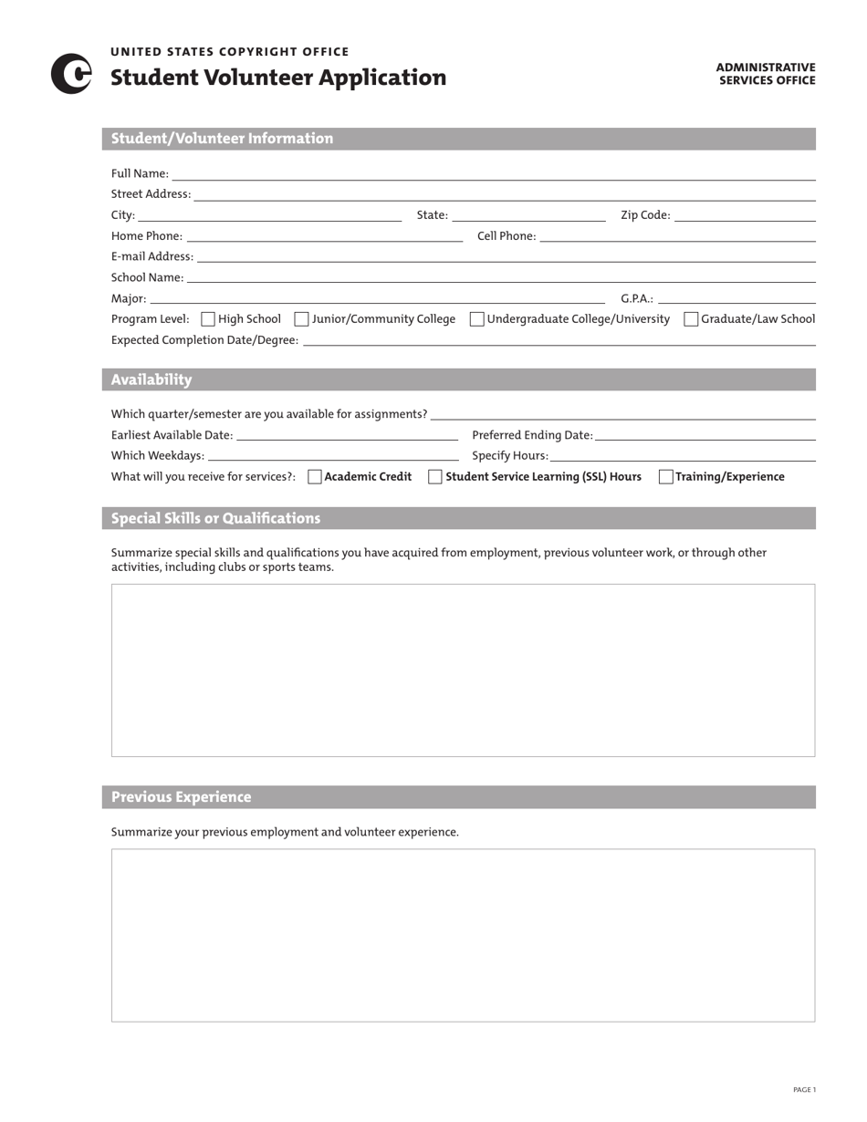 Student Volunteer Application - Fill Out, Sign Online and Download PDF | Templateroller
