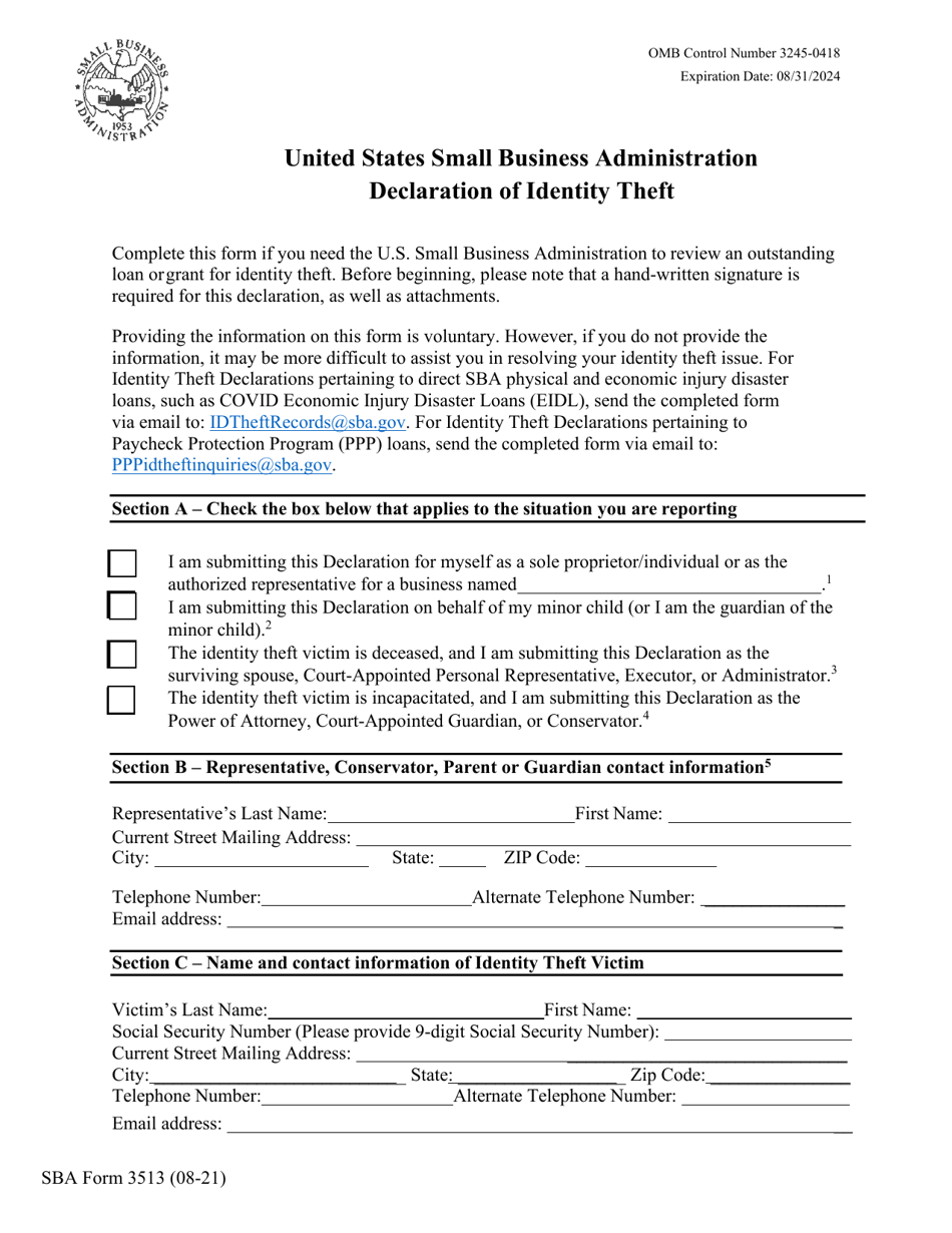 SBA Form 3513 - Fill Out, Sign Online and Download Fillable PDF ...