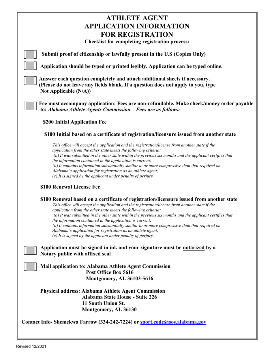 Alabama Application for Registration as an Athlete Agent - Fill Out ...