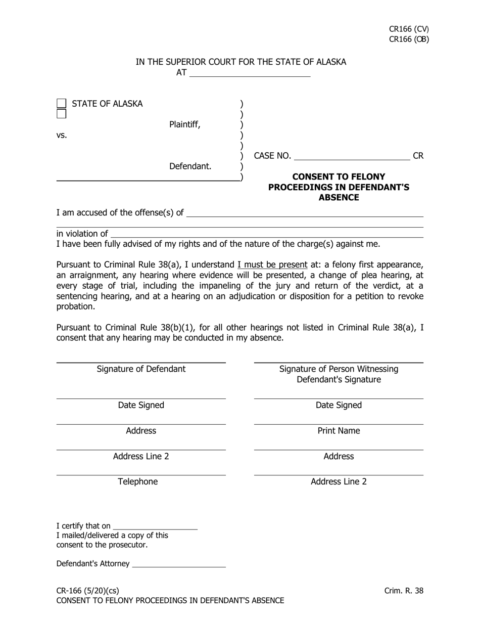 Form CR-166 - Fill Out, Sign Online and Download Fillable PDF, Alaska ...