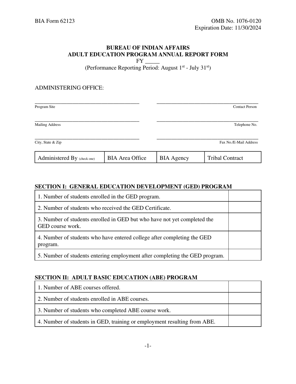 BIA Form 62123 - Fill Out, Sign Online and Download Printable PDF ...