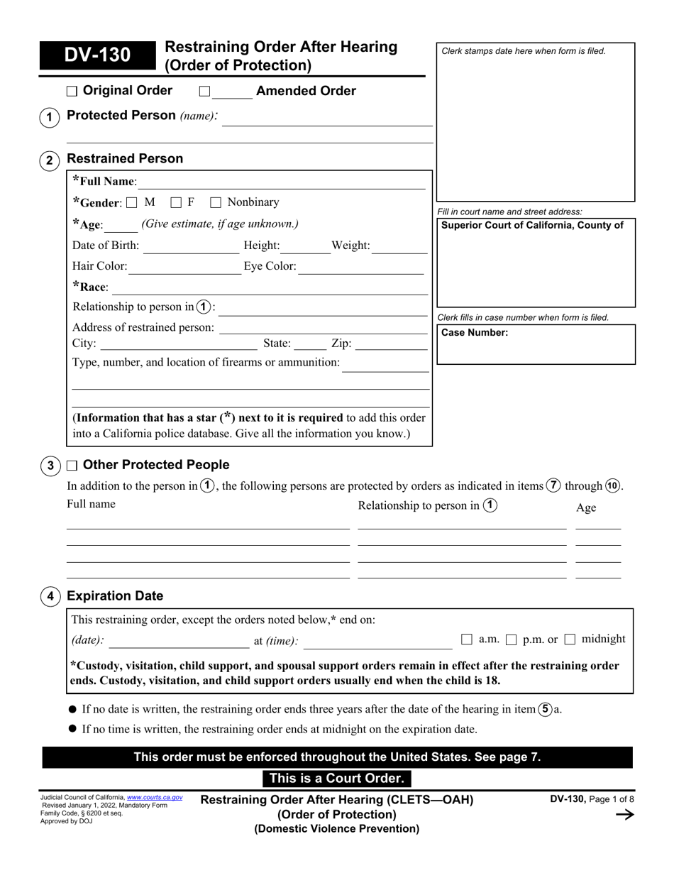 Form DV-130 - Fill Out, Sign Online and Download Fillable PDF ...