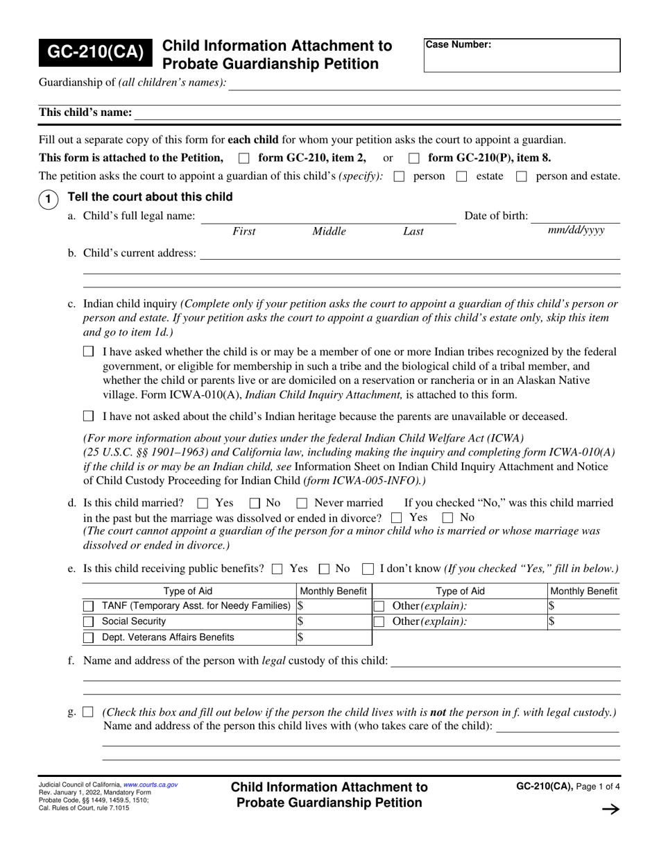 Form GC-210(CA) Download Fillable PDF or Fill Online Child Information ...